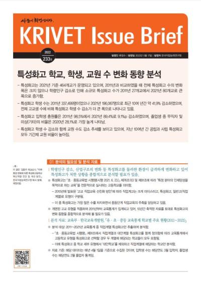 Krivet Issue Brief 233호 특성화고 학교 학생 교원 수 변화 동향 분석 연구성과 연구성과 Nrc 경제인문사회연구회 Nrc 공식 홈페이지 Nrc