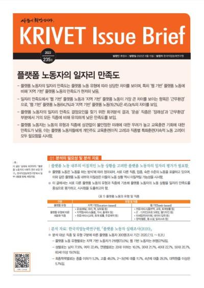 Krivet Issue Brief 235호 플랫폼 노동자의 일자리 만족도 연구성과 연구성과 Nrc 경제인문사회연구회 Nrc 공식 홈페이지 Nrc