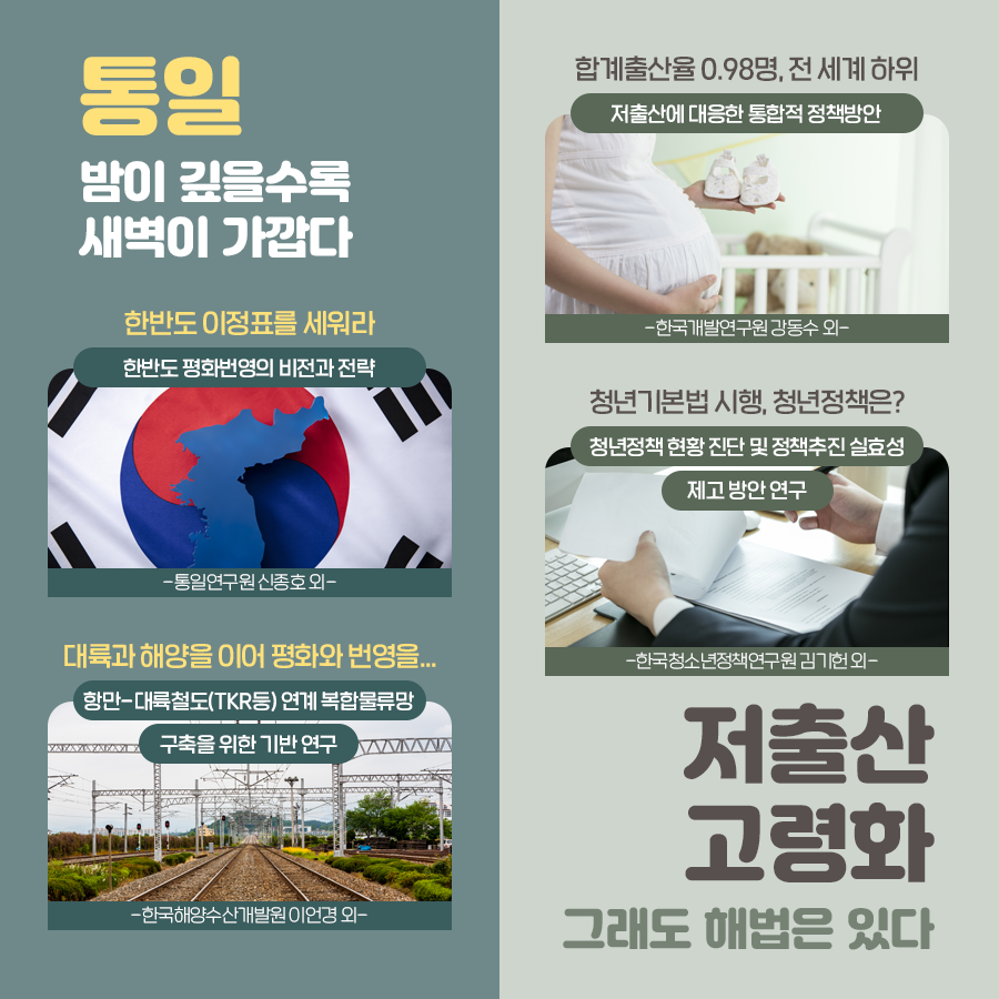 연구회 및 26개 국책연구기관 협동연구 총서 발간 대한민국의 새로운 길 혁신적 포용국가 카드뉴스 뉴스레터 소식·소통